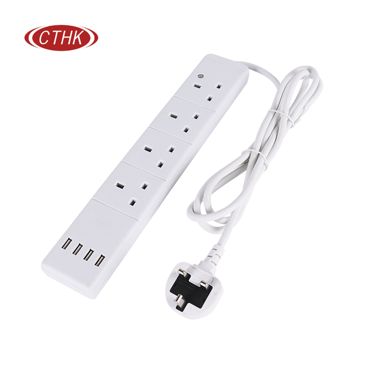 Custom 4 AC power sockets 4 USB ports extension cord UK sockets ...
